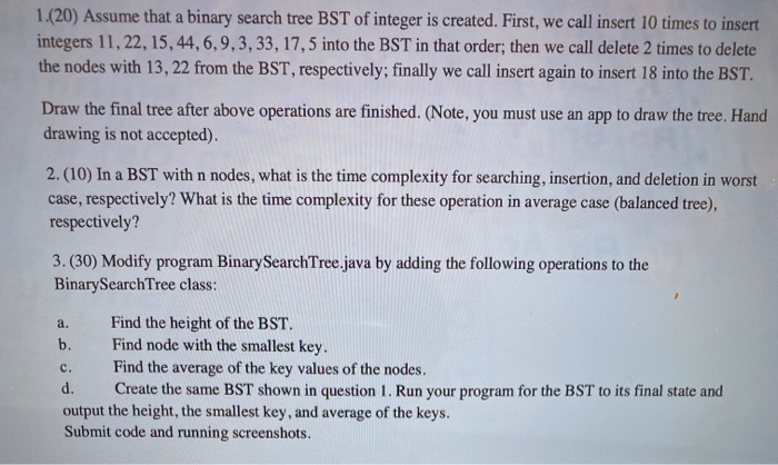 Solved 1.(20) Assume that a binary search tree BST of | Chegg.com