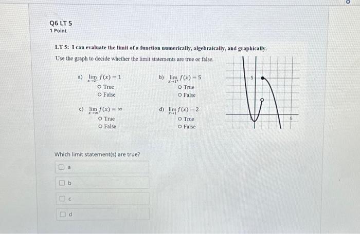 Solved LT 5: I can evaluate the limit of a function | Chegg.com
