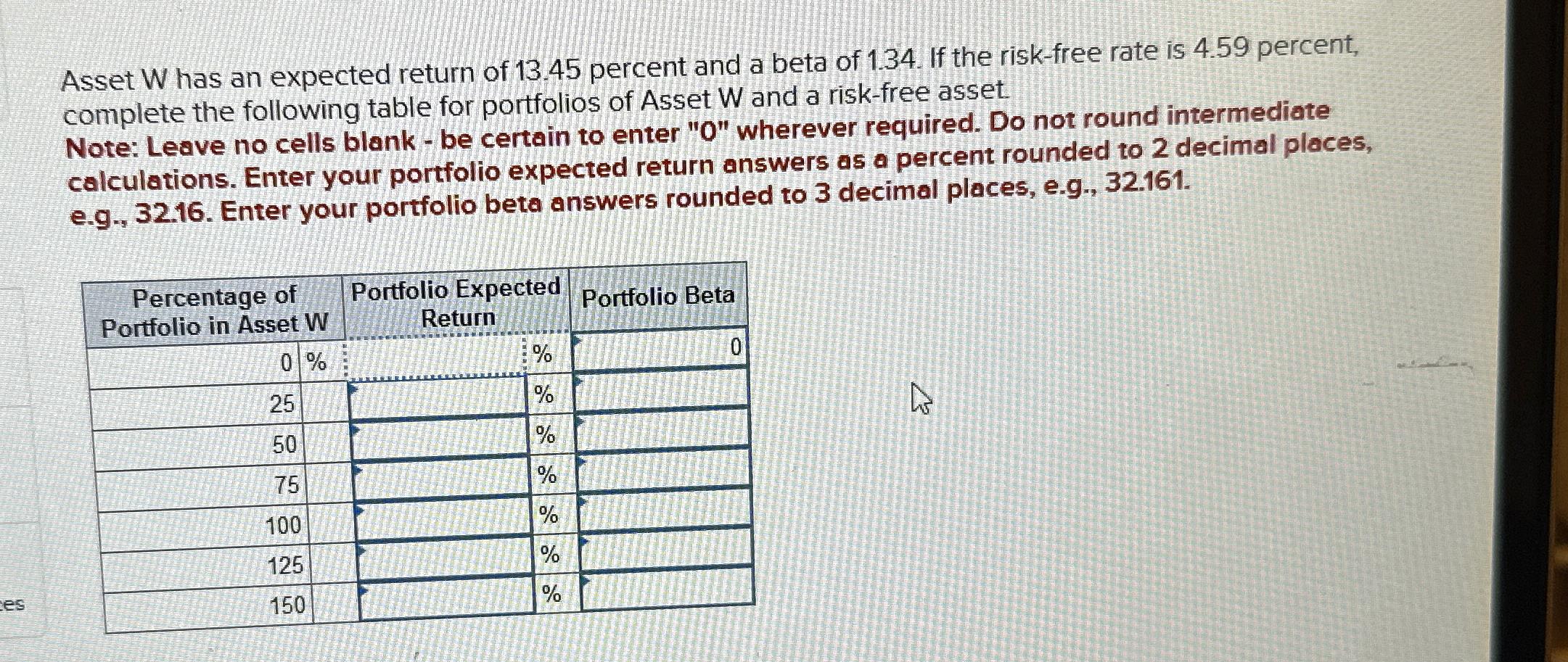 Solved Portfolio Expected Return and Portfolio Beta | Chegg.com