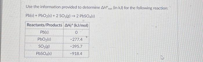 Solved Use the information provided to determine ΔH∘r×n (in | Chegg.com