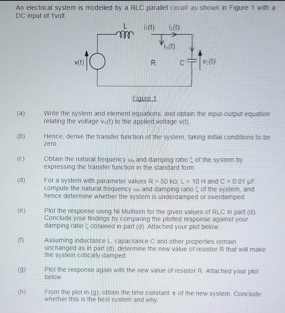 Solved An electrical system is modelled by a RLC parallel | Chegg.com