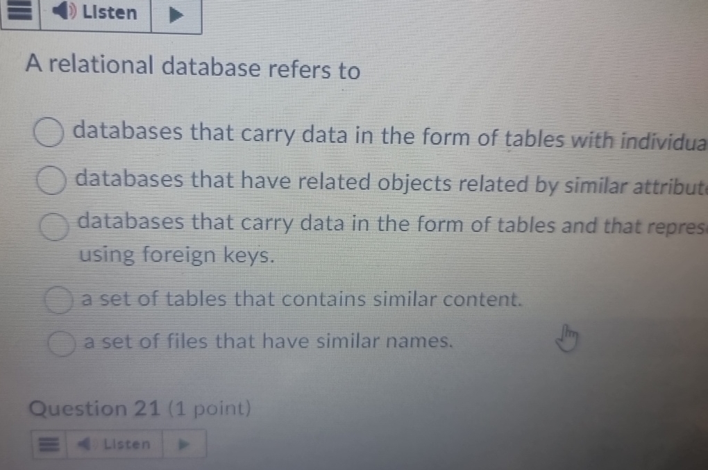 Solved A relational database refers todatabases that carry | Chegg.com