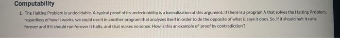 Solved 1. The Halting Probiem is undecidable. A typical | Chegg.com