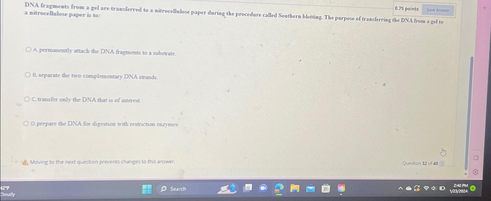 Solved a nitrocellulose paper is to:A. ﻿permanently attach | Chegg.com