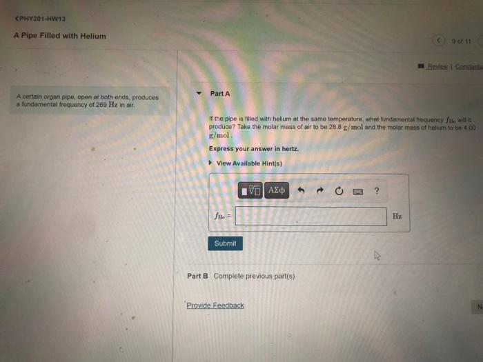 Solved КPHY201.HW13 A Pipe Filled with Helium A certain | Chegg.com