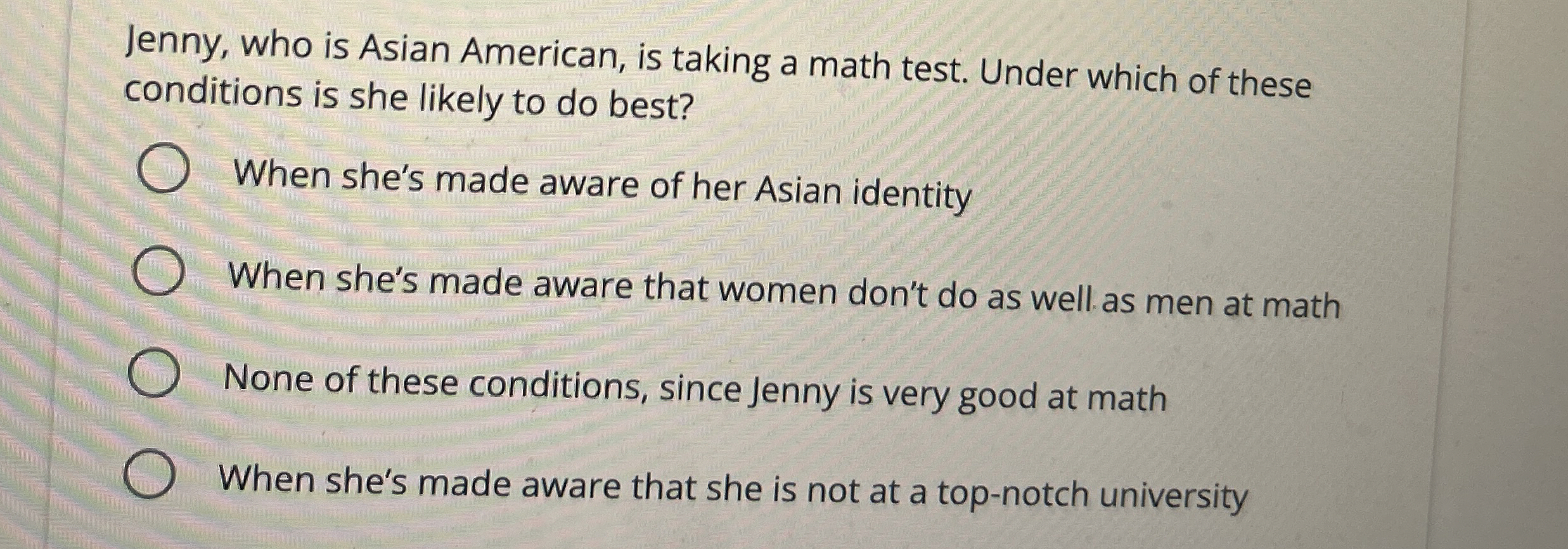 Solved Jenny, who is Asian American, is taking a math test. | Chegg.com