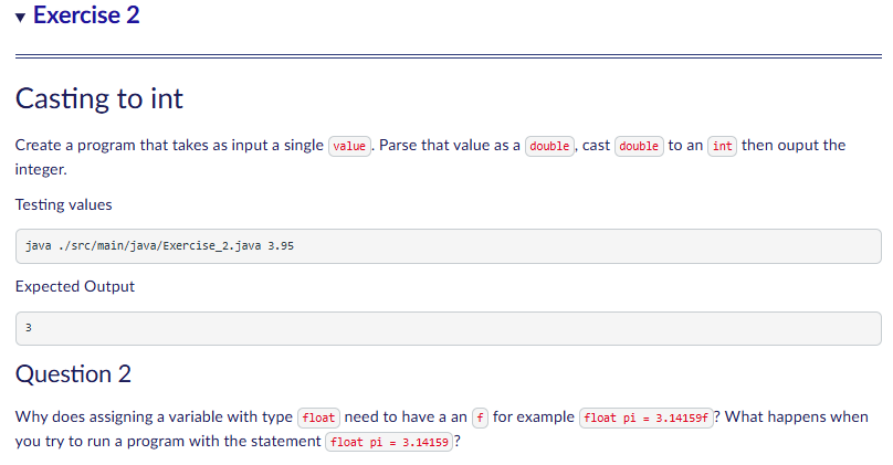 Solved v Exercise 2 ﻿Casting to int Create a program that | Chegg.com