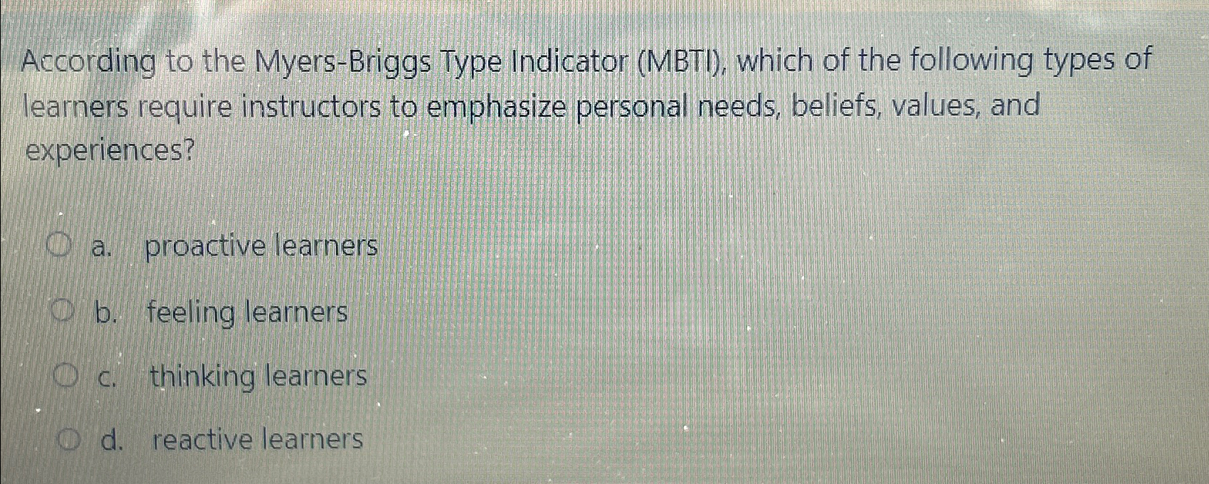 Solved According to the Myers-Briggs Type Indicator (MBTI), | Chegg.com