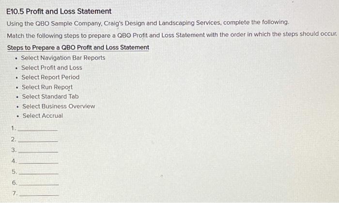 Solved E10.5 Profit and Loss Statement Using the QBO Sample | Chegg.com