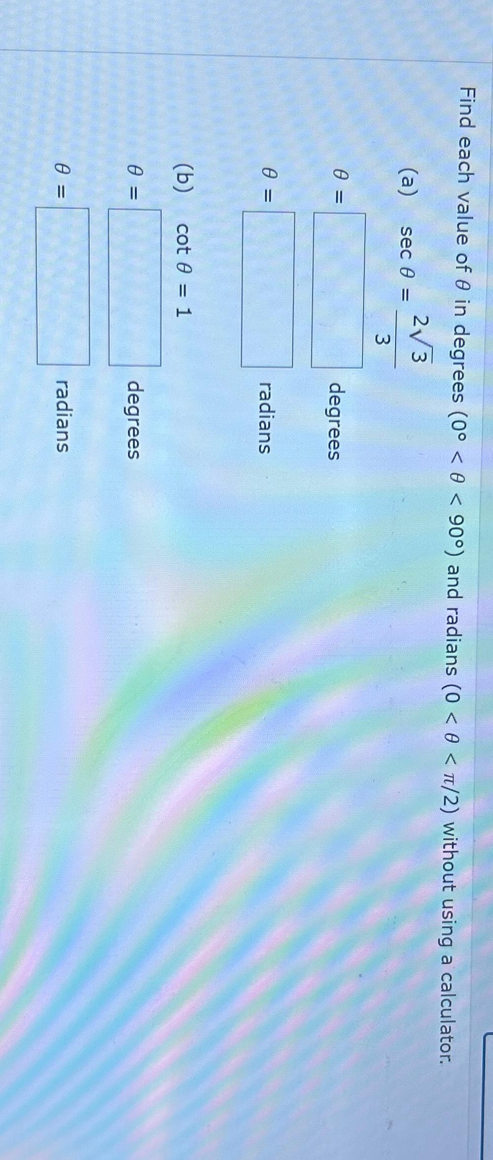 Solved Find each value of θ ﻿in degrees )