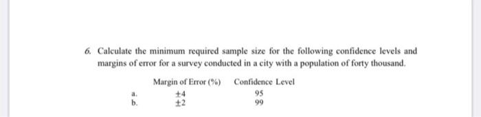 Solved 6. Calculate the minimum required sample size for the | Chegg.com