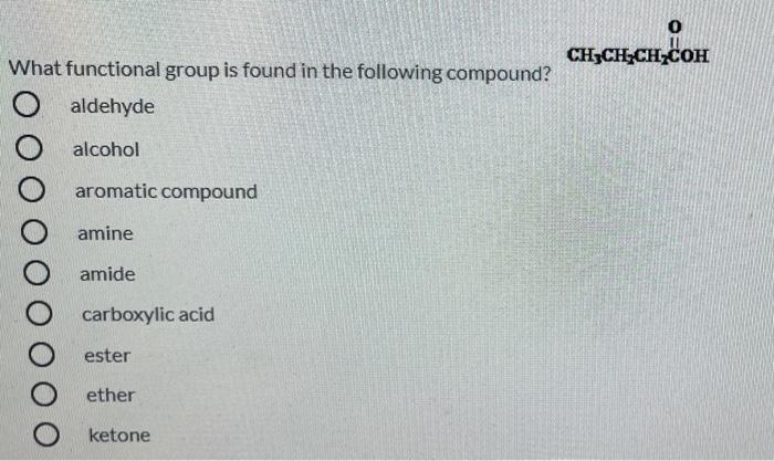 Solved CH-CHECHICONE CH3CH_CH_COH What functional group is | Chegg.com