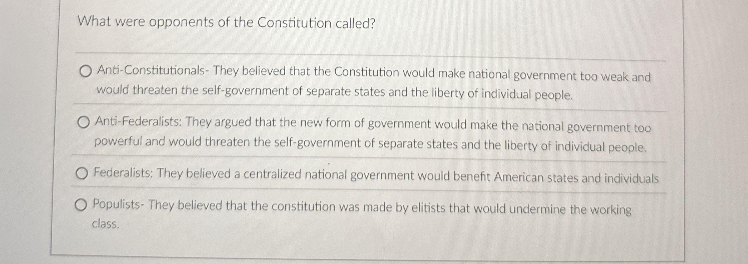 Solved What were opponents of the Constitution | Chegg.com