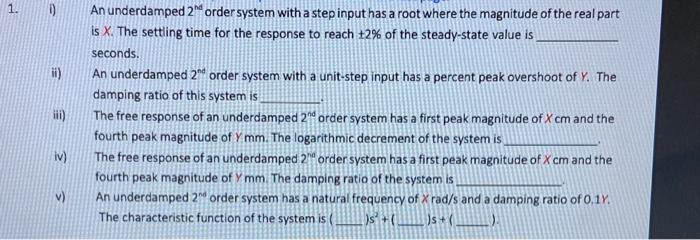 Solved 1. D ii) iii) An underdamped 2nd order system with a | Chegg.com