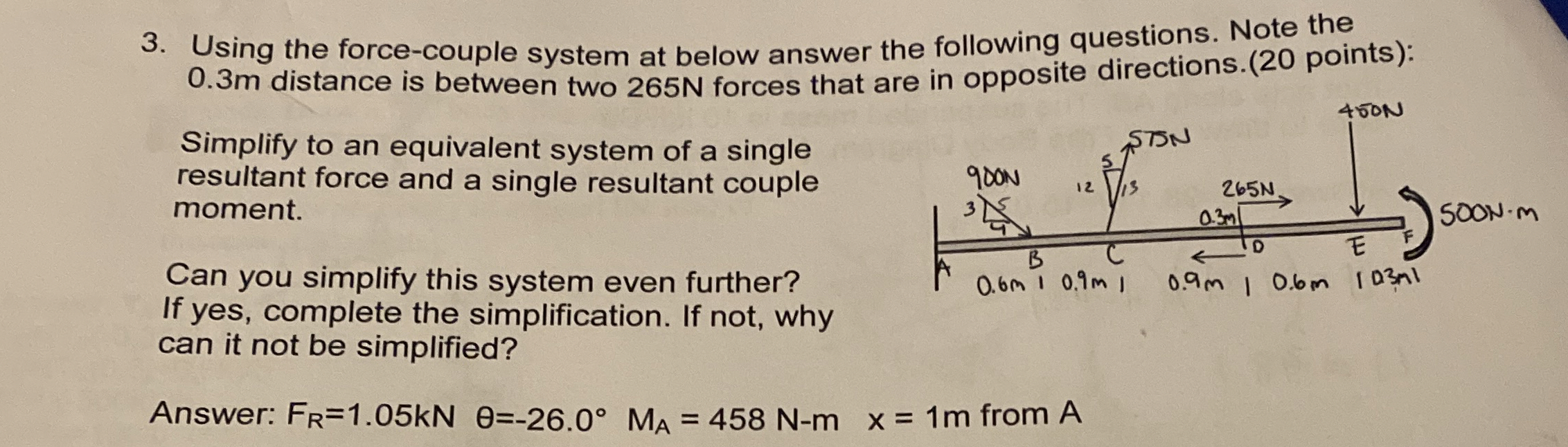 Solved Using the force-couple system at below answer the | Chegg.com
