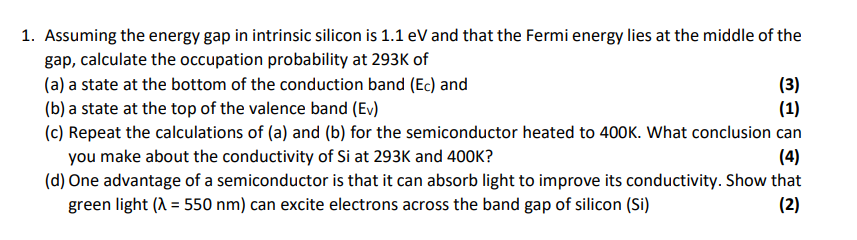 Solved Assuming the energy gap in intrinsic silicon is 1.1eV | Chegg.com