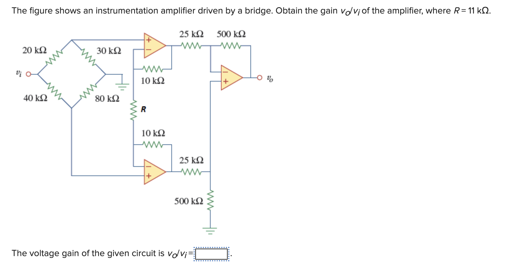 Solved The figure shows an ﻿instrumentation amplifier driven | Chegg.com