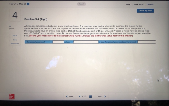 Solved HW-Ch 5 (Mod 6) Seved Help Save & Exit Submit Check | Chegg.com