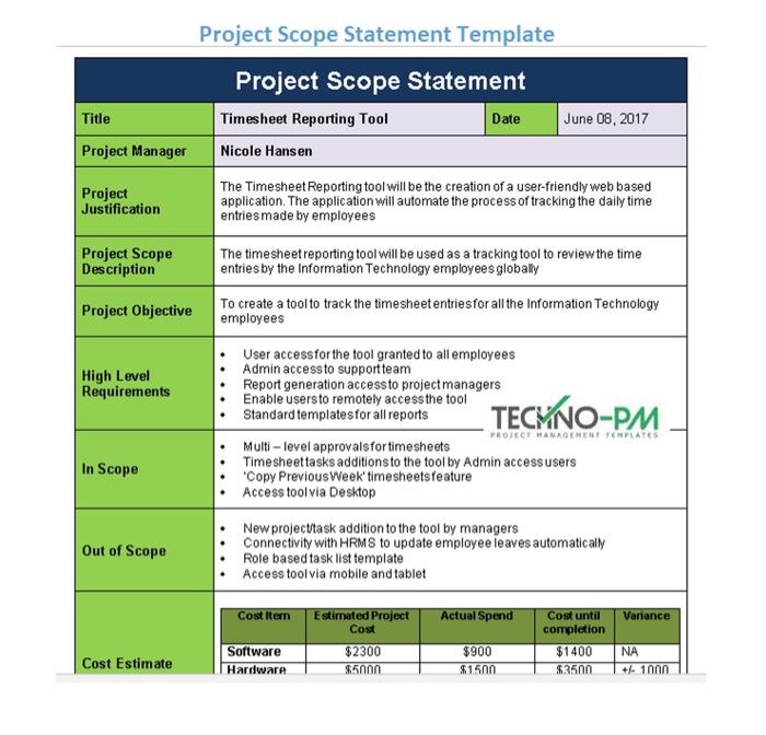 Students to develop Project scope document. The | Chegg.com