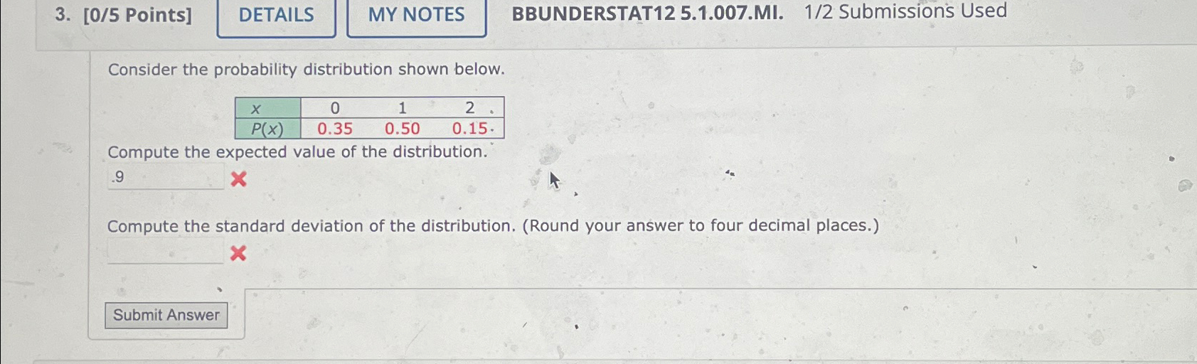 Solved [0/5 ﻿Points]BBUNDERSTAT12 5.1.007.MI.1/2 | Chegg.com