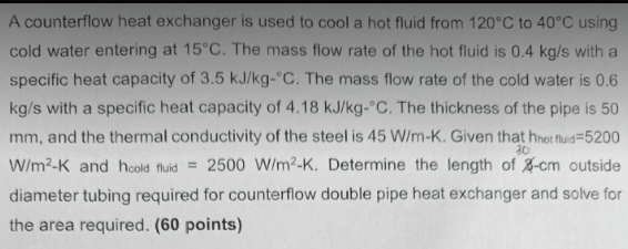Solved A counterflow heat exchanger is used to cool a hot | Chegg.com