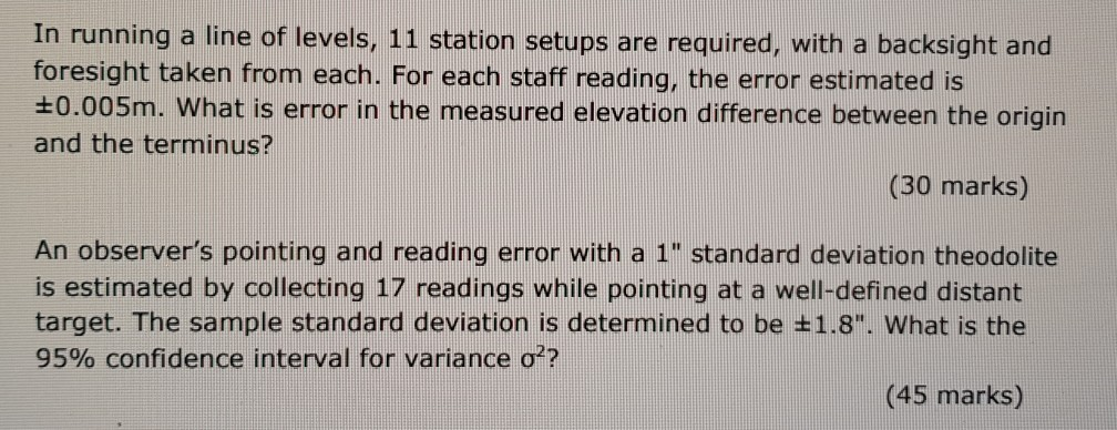 Solved In running a line of levels, 11 station setups are | Chegg.com
