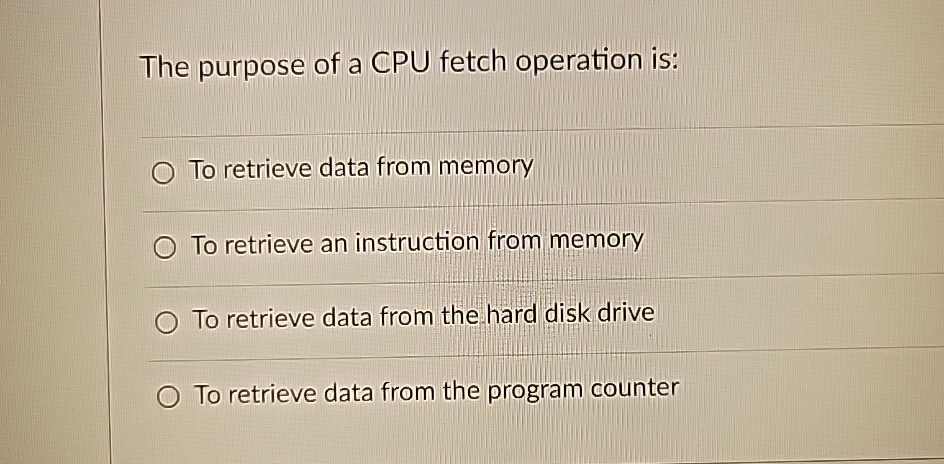 Solved The Purpose Of A Cpu Fetch Operation Is To Retrieve