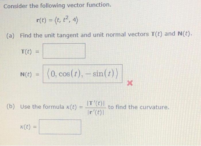 Solved Consider The Following Vector Function R T T