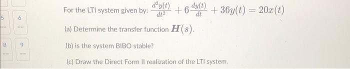 Solved For the LTI system given by: | Chegg.com