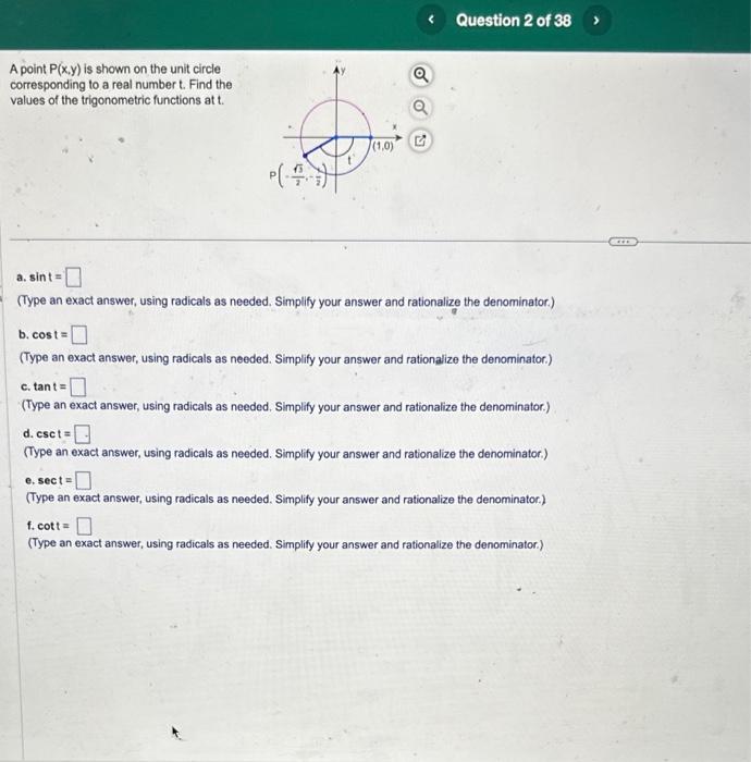 Solved A point P(x,y) is shown on the unit circle | Chegg.com