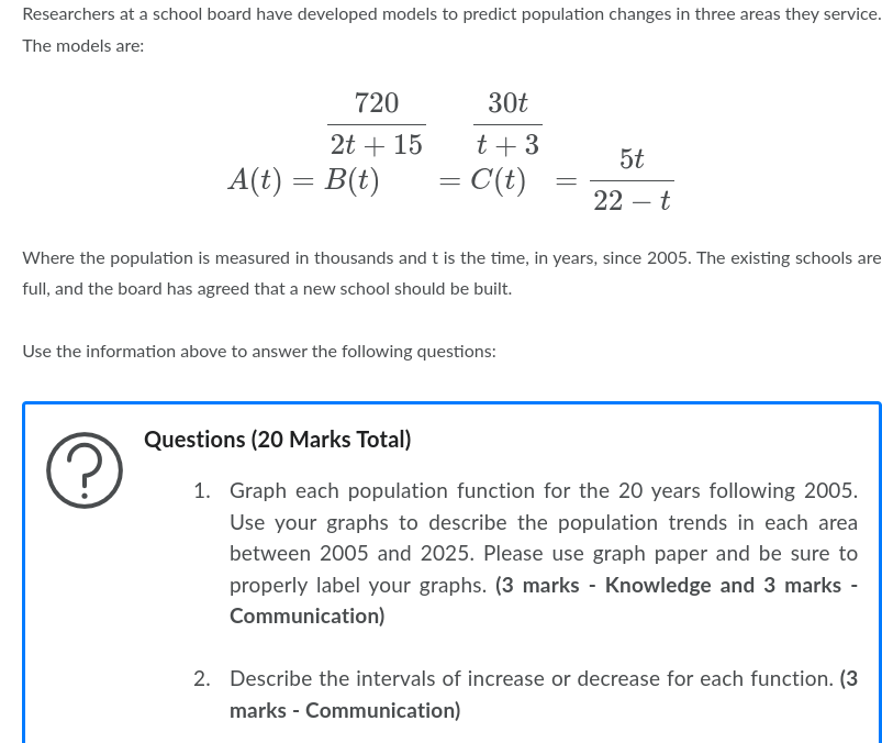 Solved Questions (20 ﻿Marks Total)Graph each population | Chegg.com