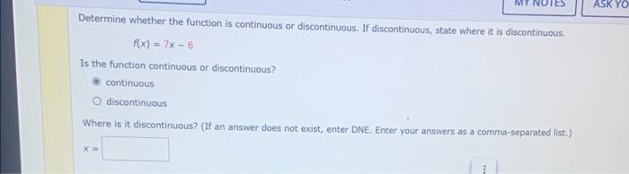 Solved Determine whether the function is continuous or | Chegg.com
