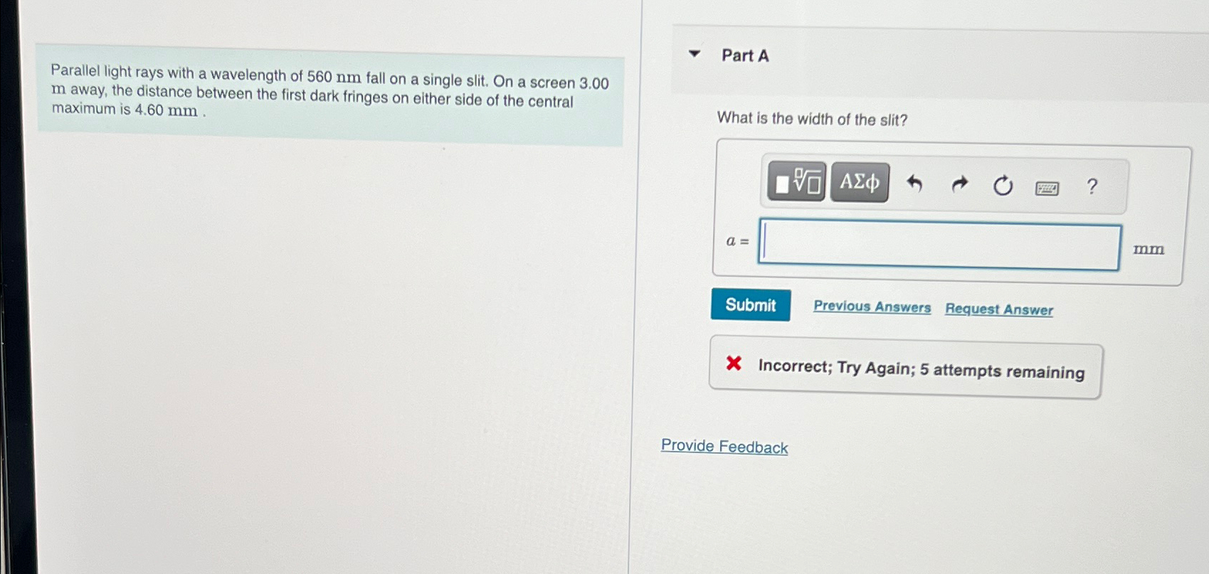 Solved Parallel light rays with a wavelength of 560nm ﻿fall | Chegg.com