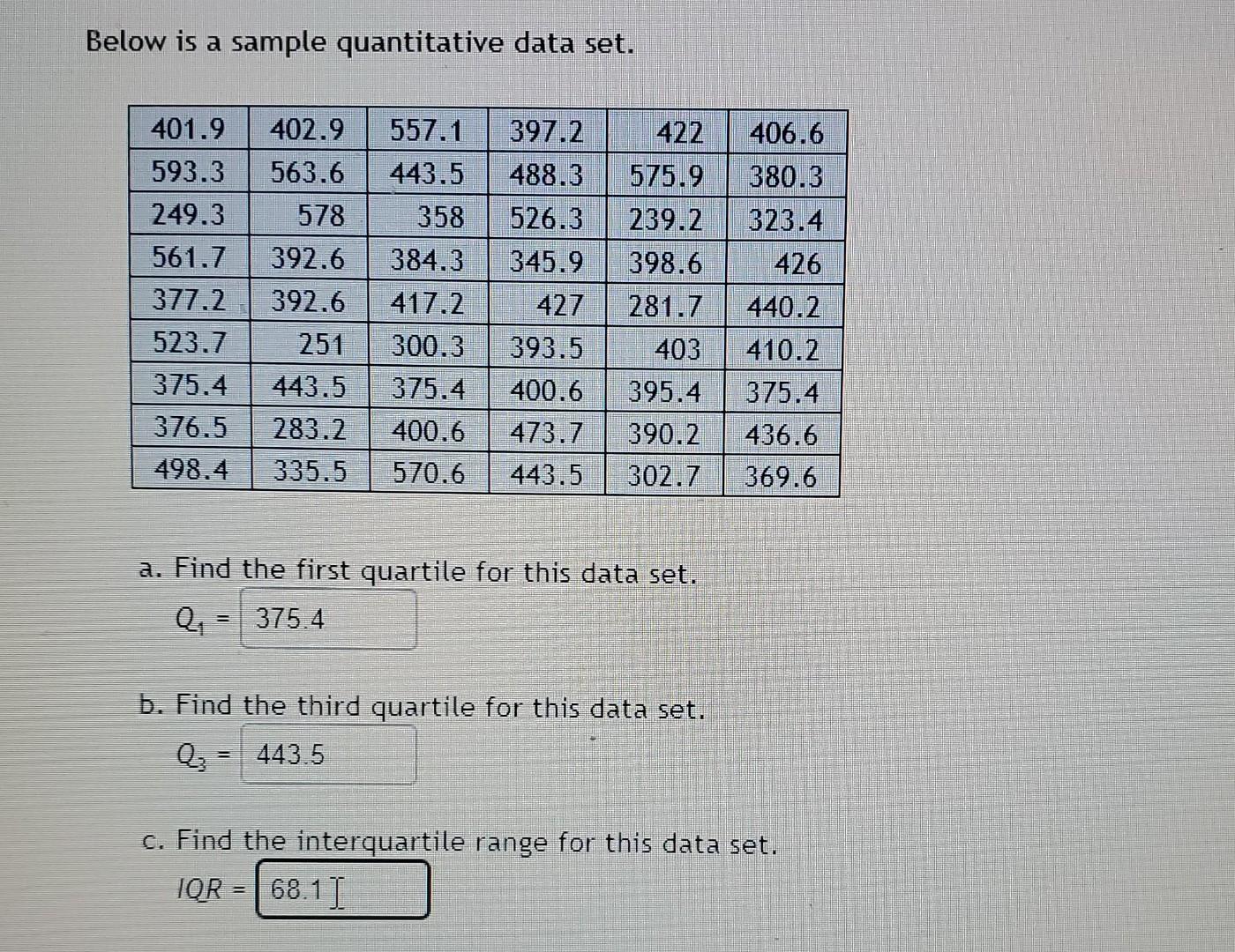 Solved Below is a sample quantitative data set. a. Find the | Chegg.com
