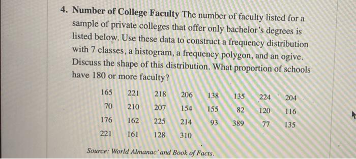 Solved 4. Number of College Faculty The number of faculty | Chegg.com
