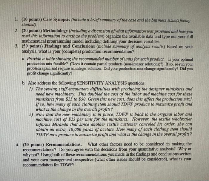 Solved The Optimization Case Study corresponds to concepts | Chegg.com