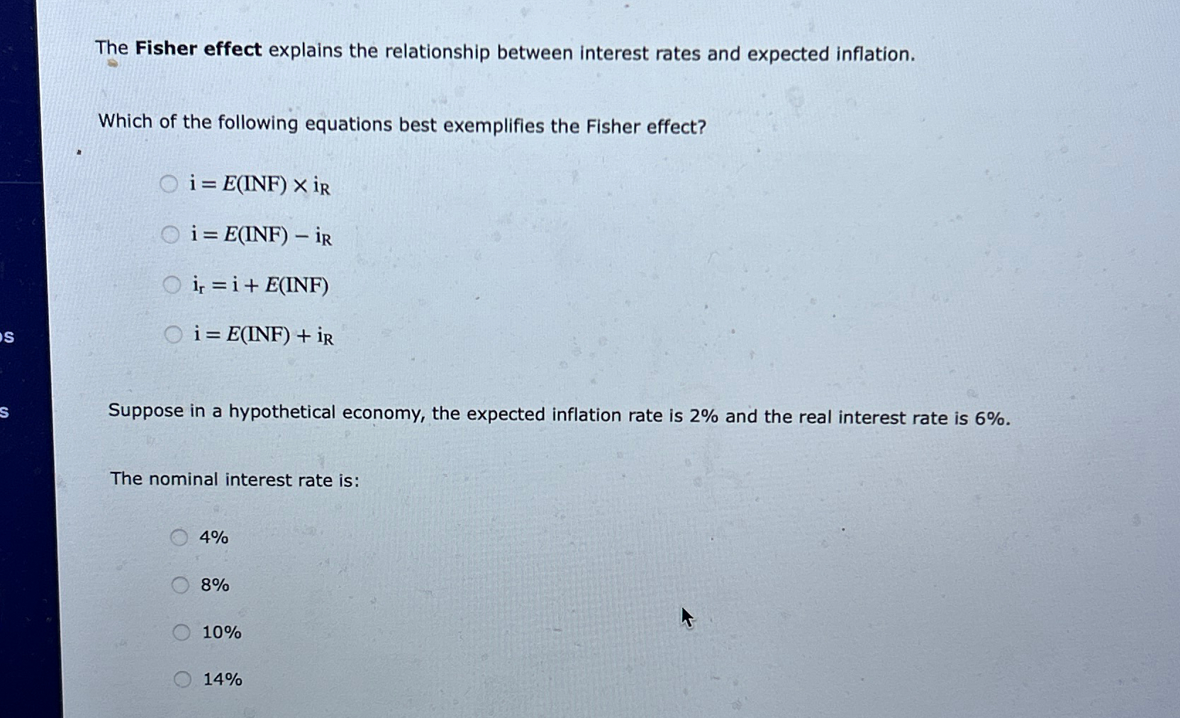 Solved The Fisher effect explains the relationship between | Chegg.com