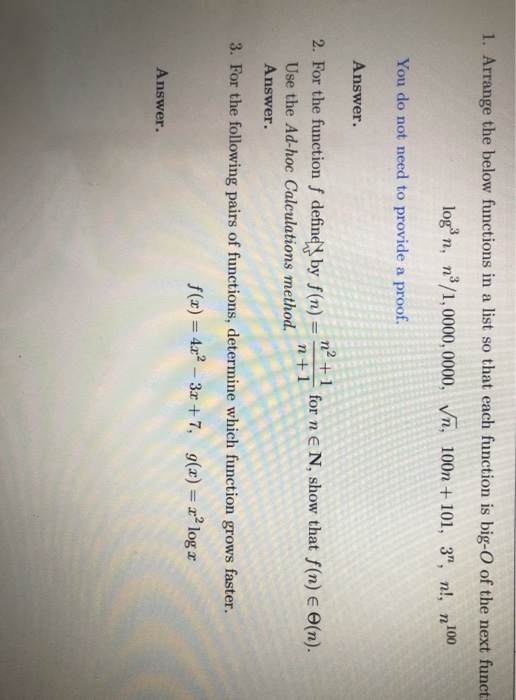 Solved 1. Arrange the below functions in a list so that each | Chegg.com