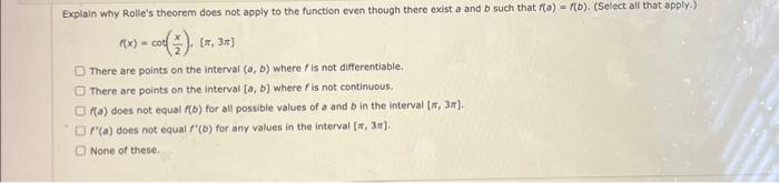 Solved Explain why Rolle's theorem does not apply to the | Chegg.com