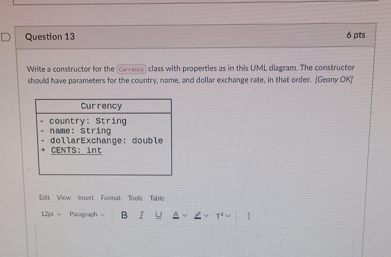 Solved D Question 13. 6 pts Write a constructor for the | Chegg.com
