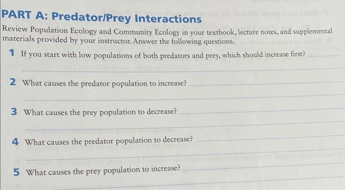 Solved PART A: Predator/Prey Interactions Review Population | Chegg.com