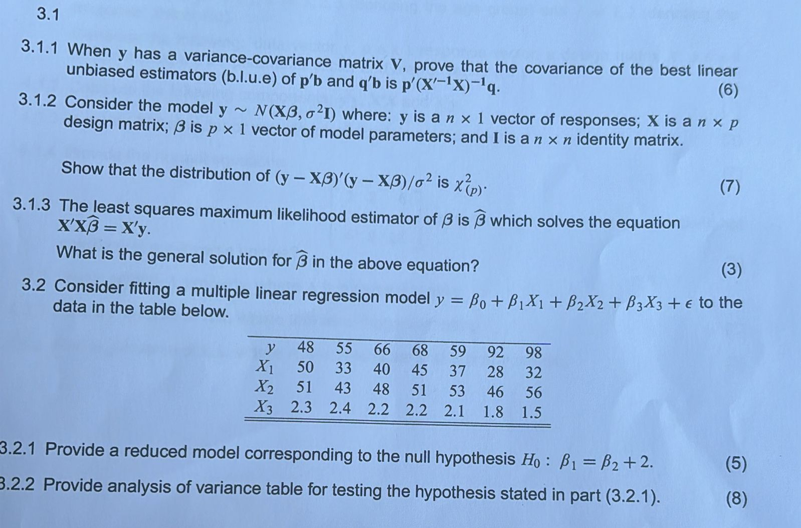 Solved 3 13 1 1 when Y has A Variance Covariance Matrix V