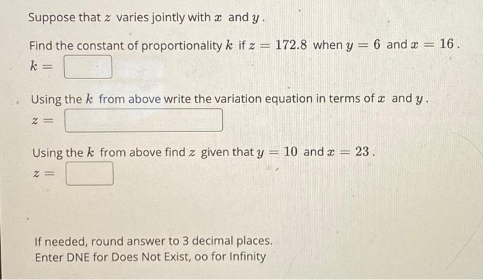 Solved Suppose that z varies jointly with x and y. Find the | Chegg.com