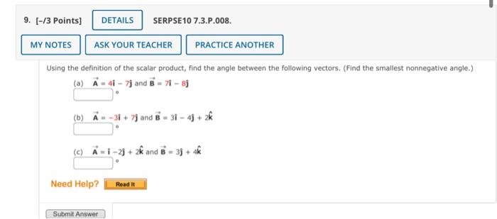 Solved Using the definition of the scalar product, find the | Chegg.com