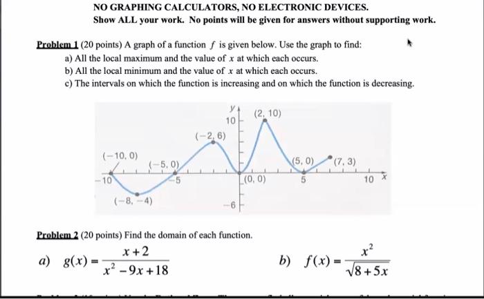 Solved NO GRAPHING CALCULATORS, NO ELECTRONIC DEVICES. Show | Chegg.com