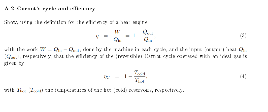 Solved A 2 ﻿Carnot's cycle and efficiencyShow, using the | Chegg.com