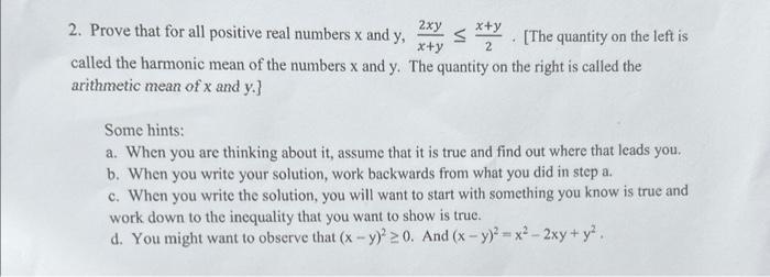 Solved 2. Prove that for all positive real numbers x and | Chegg.com