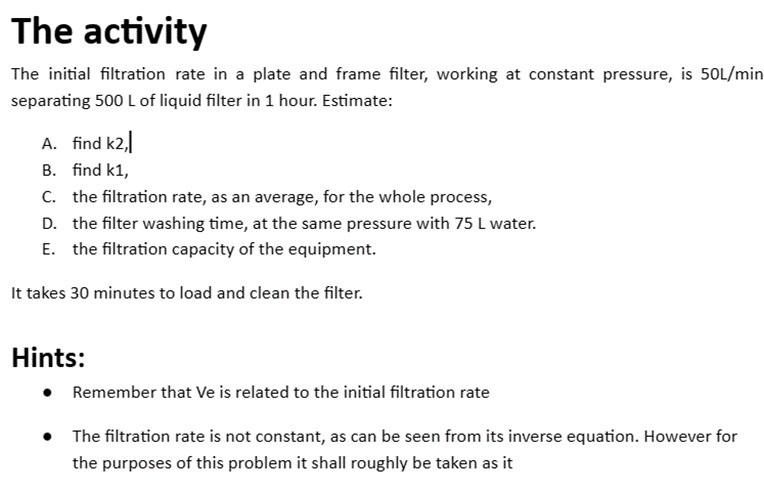 Solved The activity The initial filtration rate in a plate | Chegg.com