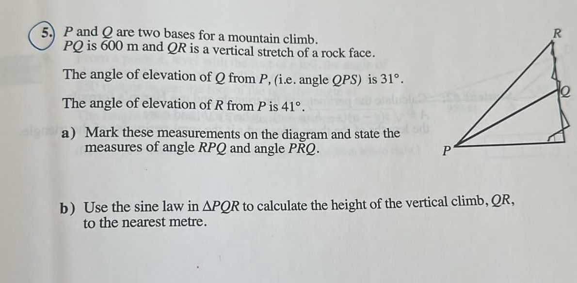 Solved P ﻿and Q ﻿are two bases for a mountain climb. PQ ﻿is | Chegg.com