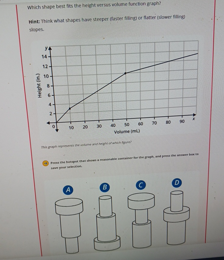 Solved Which shape best fits the height versus volume | Chegg.com
